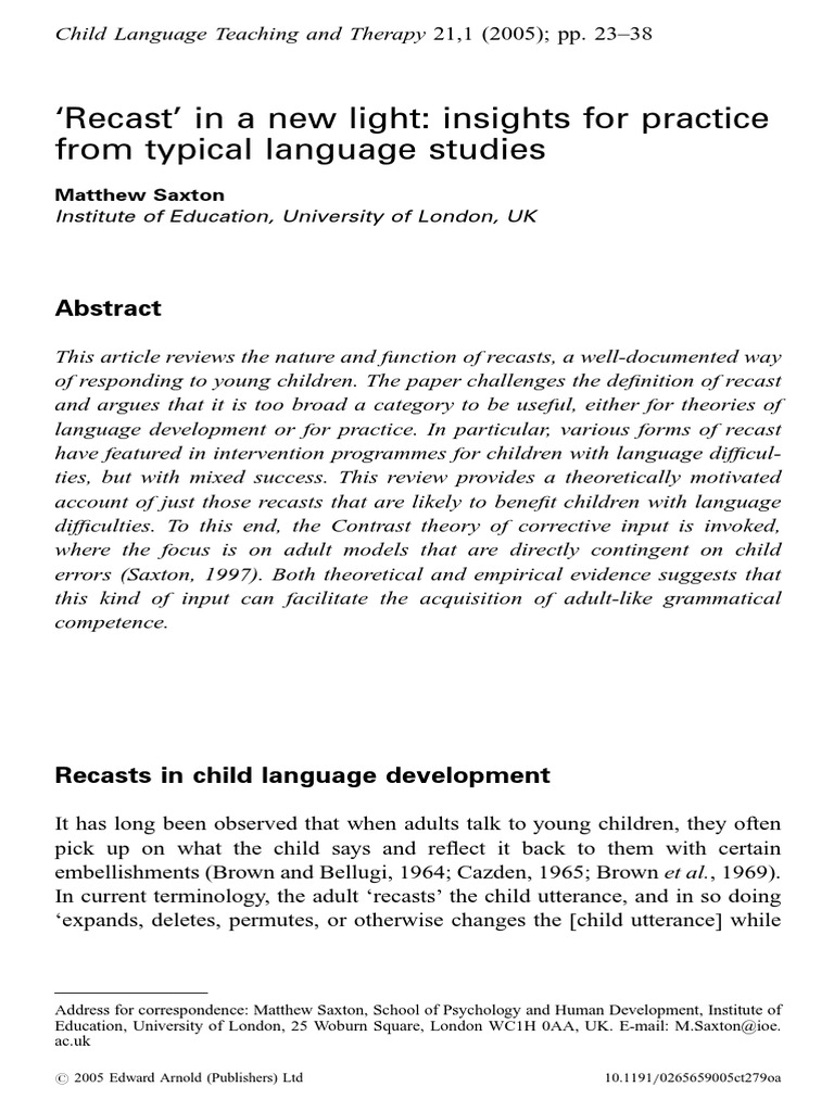 Recast' in A New Light: Insights For Practice From Typical Language ...