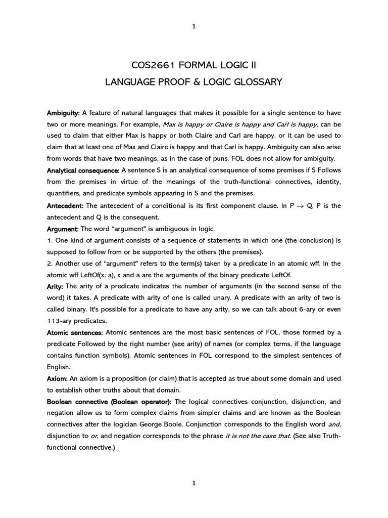 Cos2661 Glossary 2023 | PDF | First Order Logic | Logic