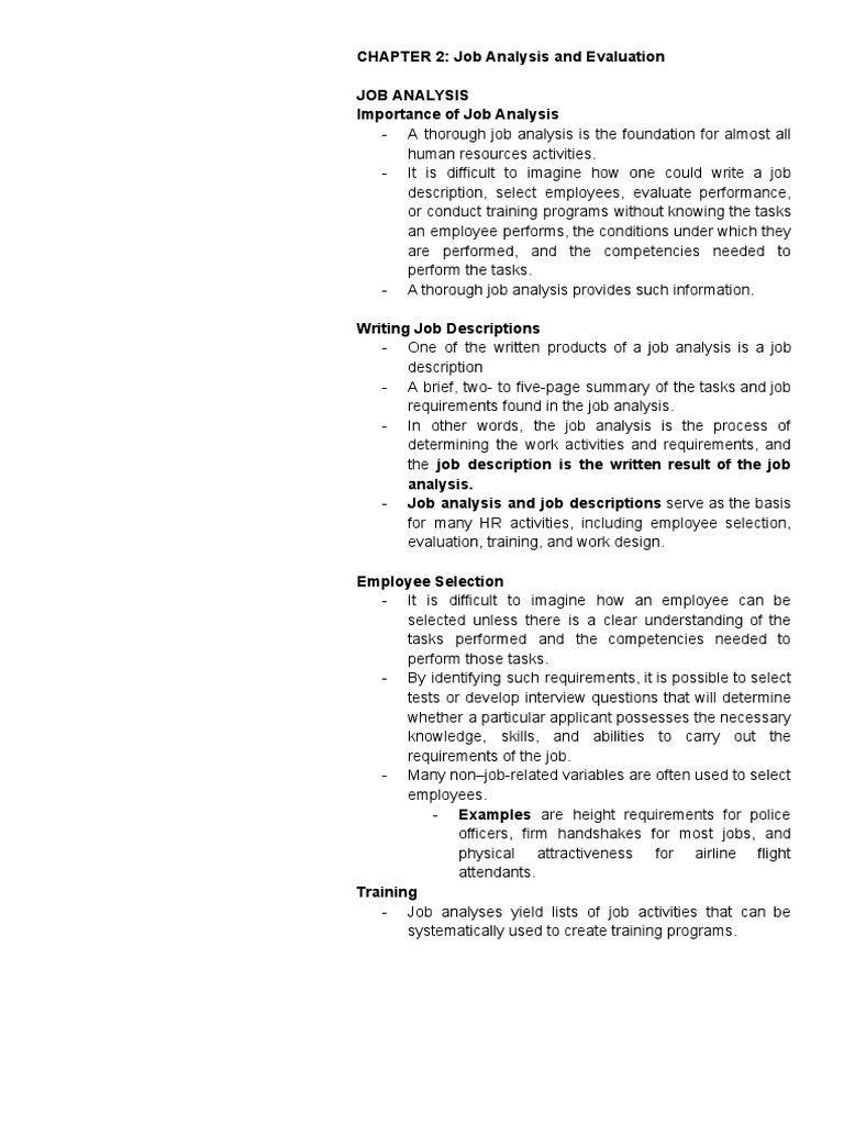 CHAPTER 2 Job Analysis And Evaluation PDF Business Cognitive Science