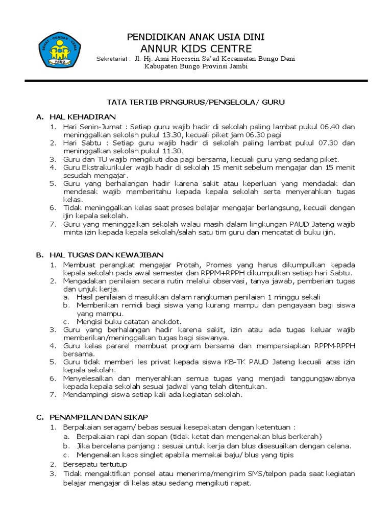 Tata Tertib Guru PTK Akc | PDF