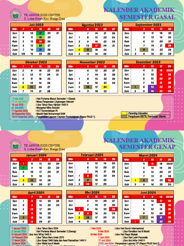 Kalender Akademik TK Annur Kids 2023-2024 | PDF