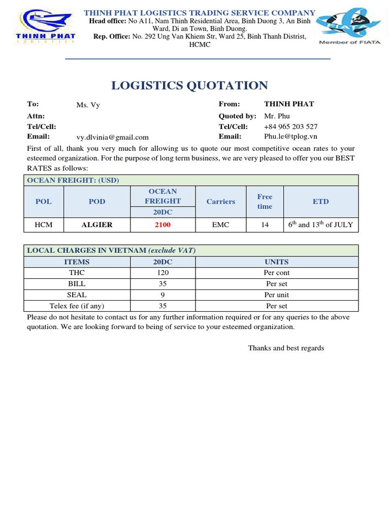 Logistics Quotation Algier | PDF