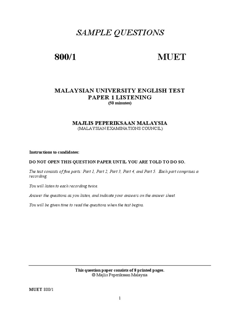 Sample Questions Muet-Listening | Download Free PDF | Pet | Coffeehouse