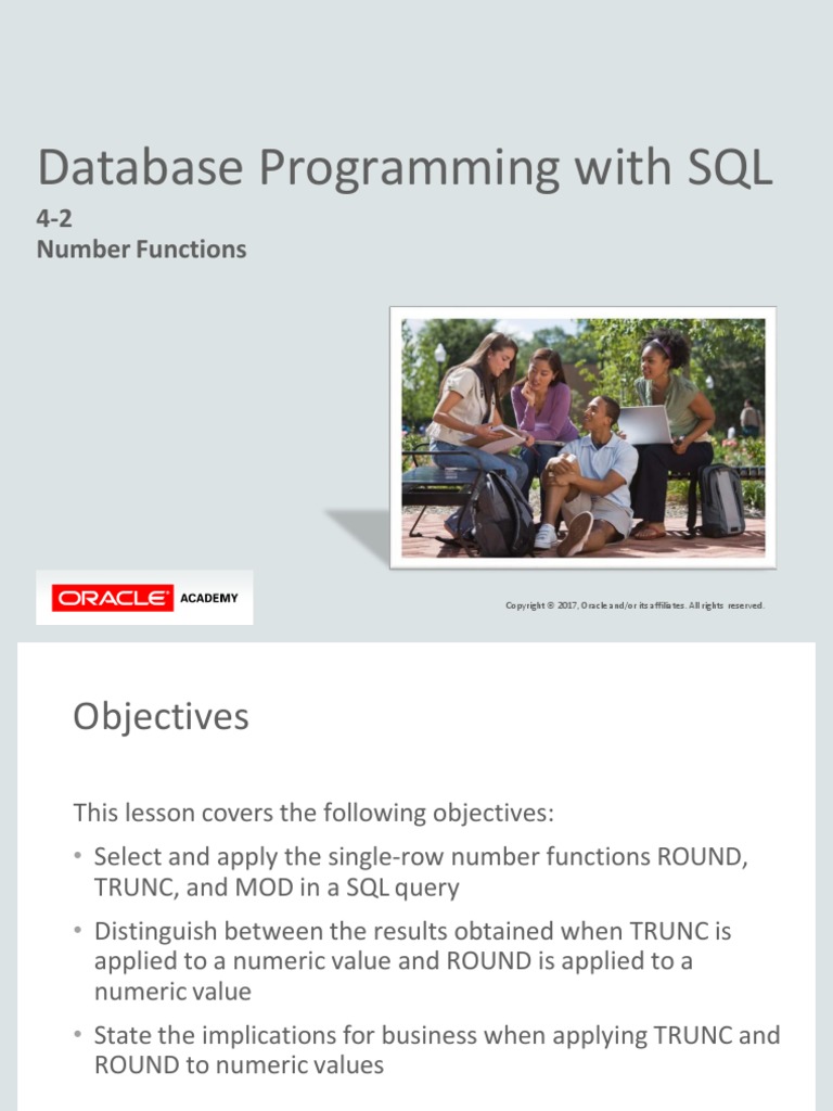 Database Programming With SQL: 4-2 Number Functions | PDF | Numbers | Computer Data