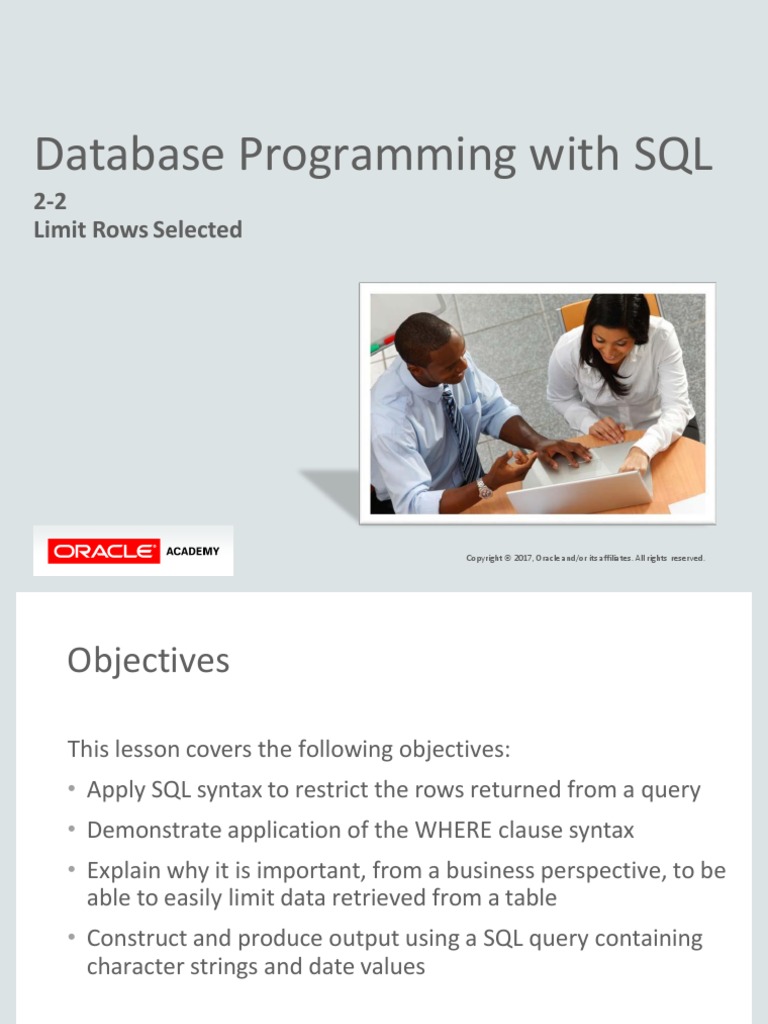 Database Programming With SQL: 2-2 Limit Rows Selected | PDF | Software Engineering | Data ...