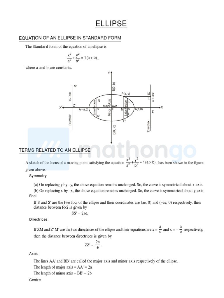 Ellipse Hyperbola - Formula Sheet - MathonGo | PDF | Ellipse | Euclidean Geometry