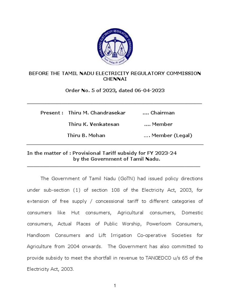 Provisional Tariff Subsidy FY 2023-24 | PDF | Subsidy | Tariff