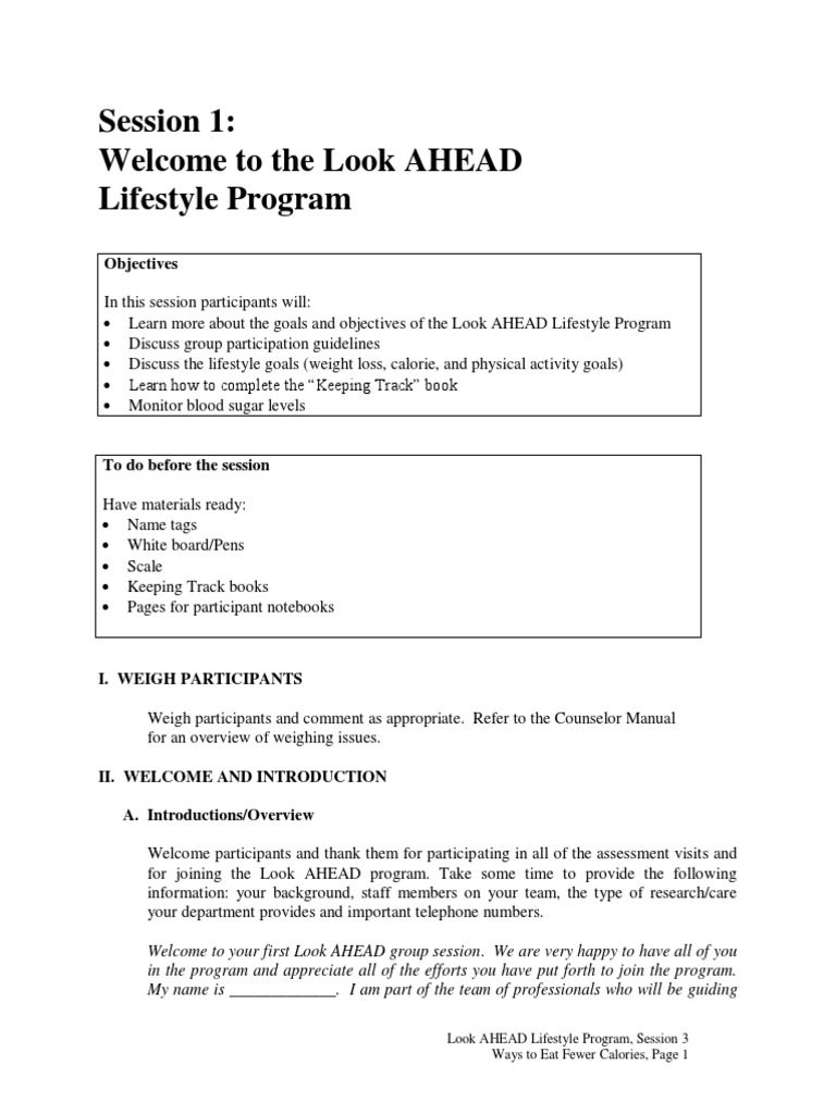 Look AHEAD Program: Session 3 Overview | PDF | Fat | Saturated Fat