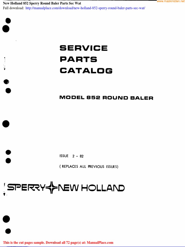 New Holland 852 Sperry Round Baler Parts Sec Wat | PDF