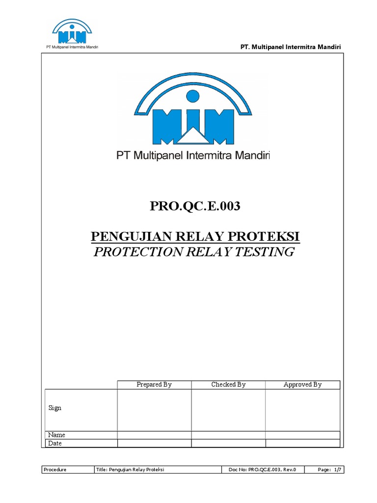 Prosedure Test Relay Proteksi | PDF