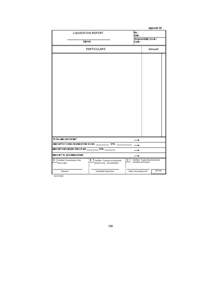 Liquidation Report: No Date: Responsibility Center Code: Appendix 58 | PDF