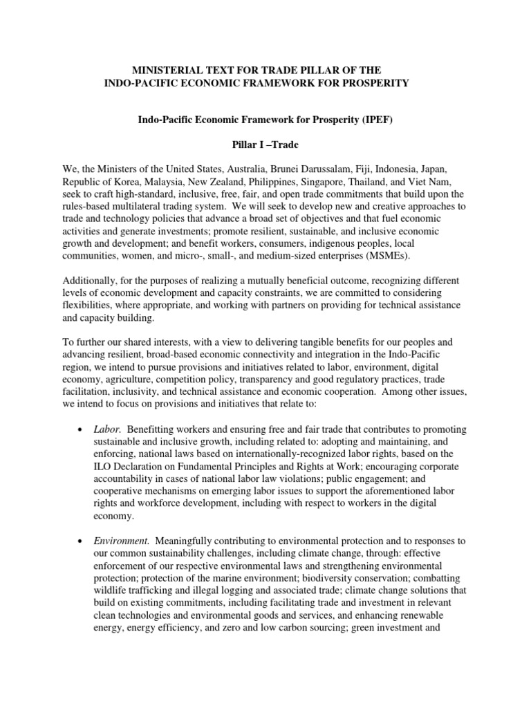 IPEF Trade Pillar Commitments | PDF | Sustainability | World Trade Organization