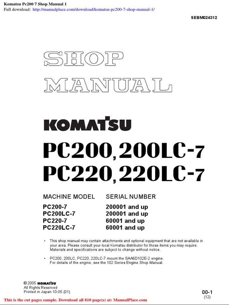 Komatsu Pc200 7 Shop Manual 1 | PDF | Rope | Crane (Machine)