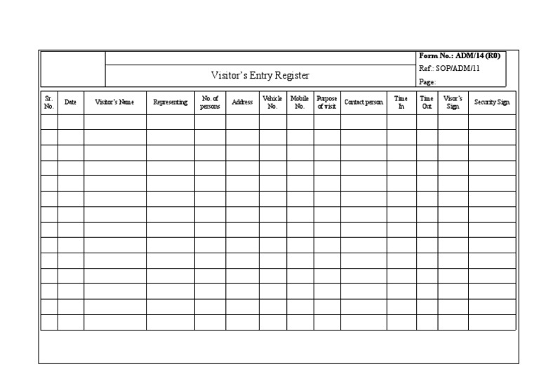 Visitor Entry Register Form | PDF