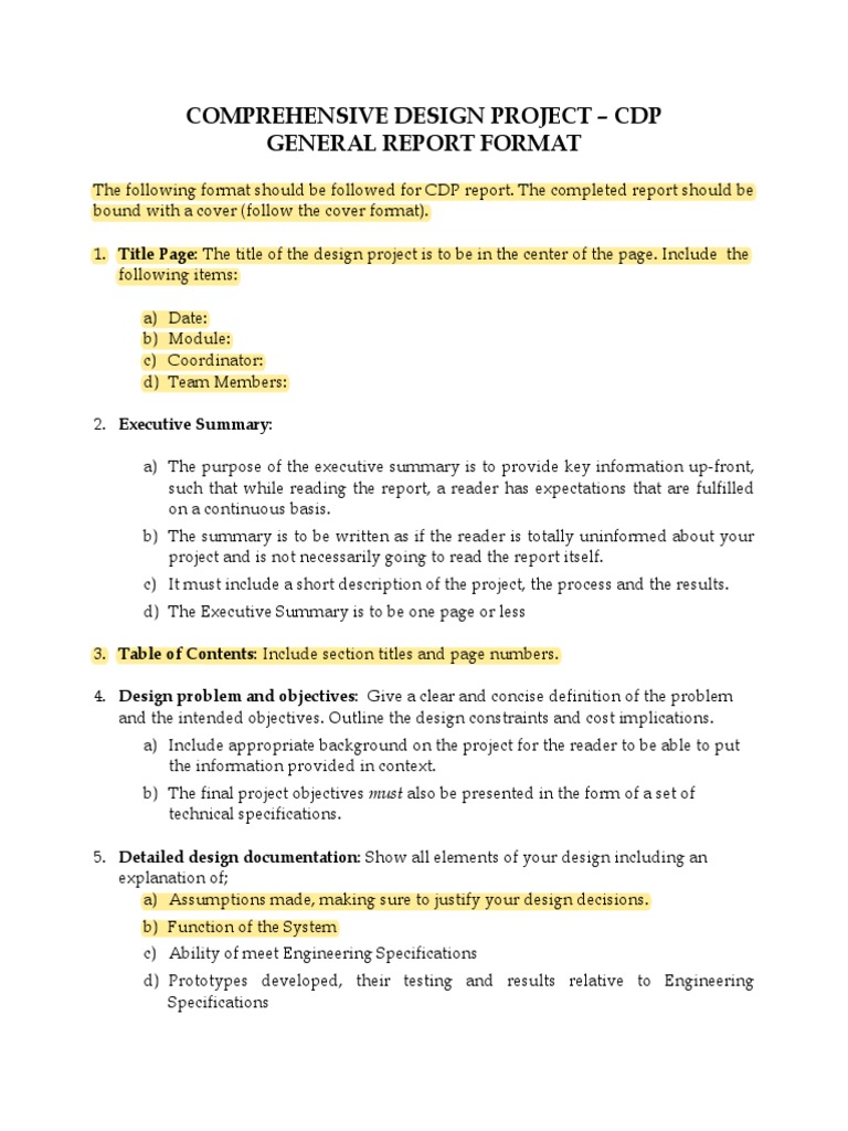 CDP Report Format | PDF | Design | Specification (Technical Standard)