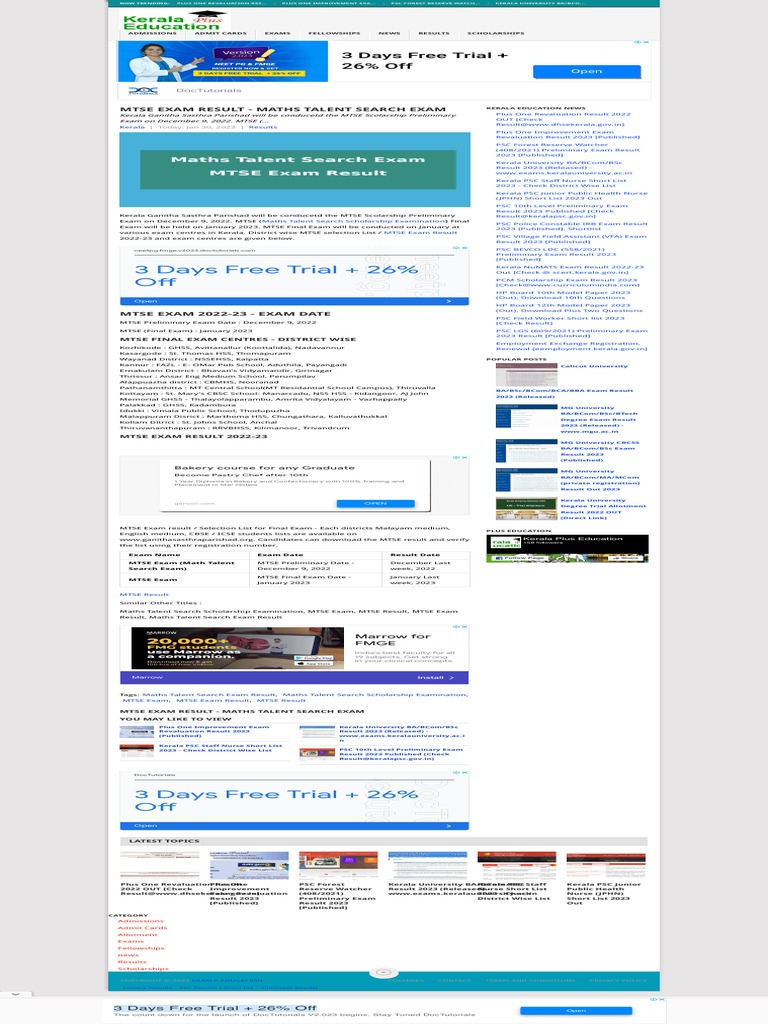 MTSE Exam Result - Maths Talent Search Exam, MTSE | Download Free PDF ...