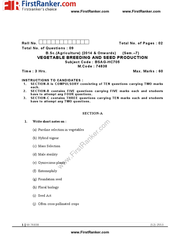 PTU Question Paper | Download Free PDF | Plant Breeding | Pollination