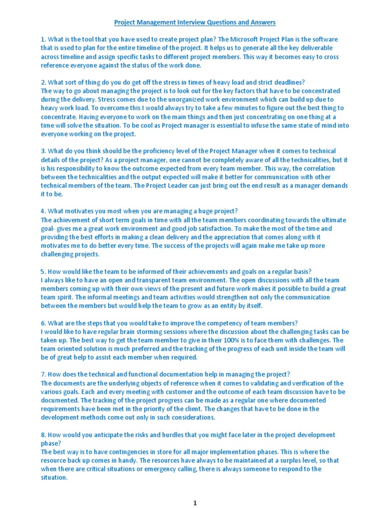 Project Management Interview Questions and Answers | PDF | Goal ...