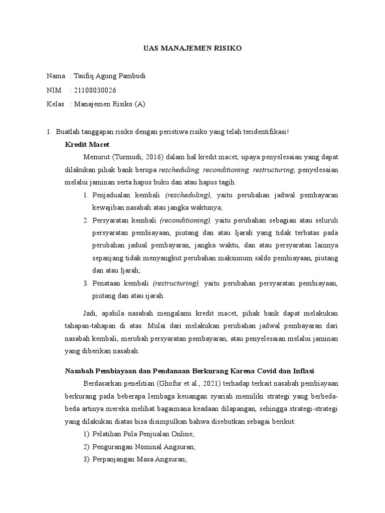 Uas Manajemen Risiko | PDF