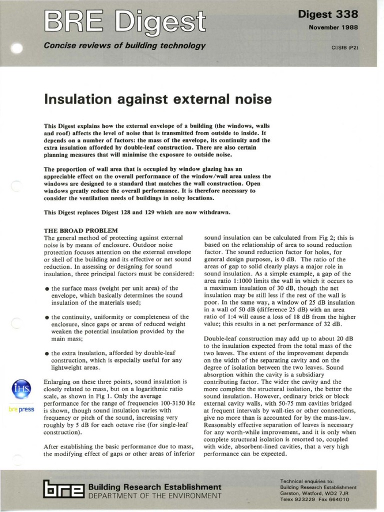 BRE Insulation Agaings External Noise | PDF | Building Insulation | Window