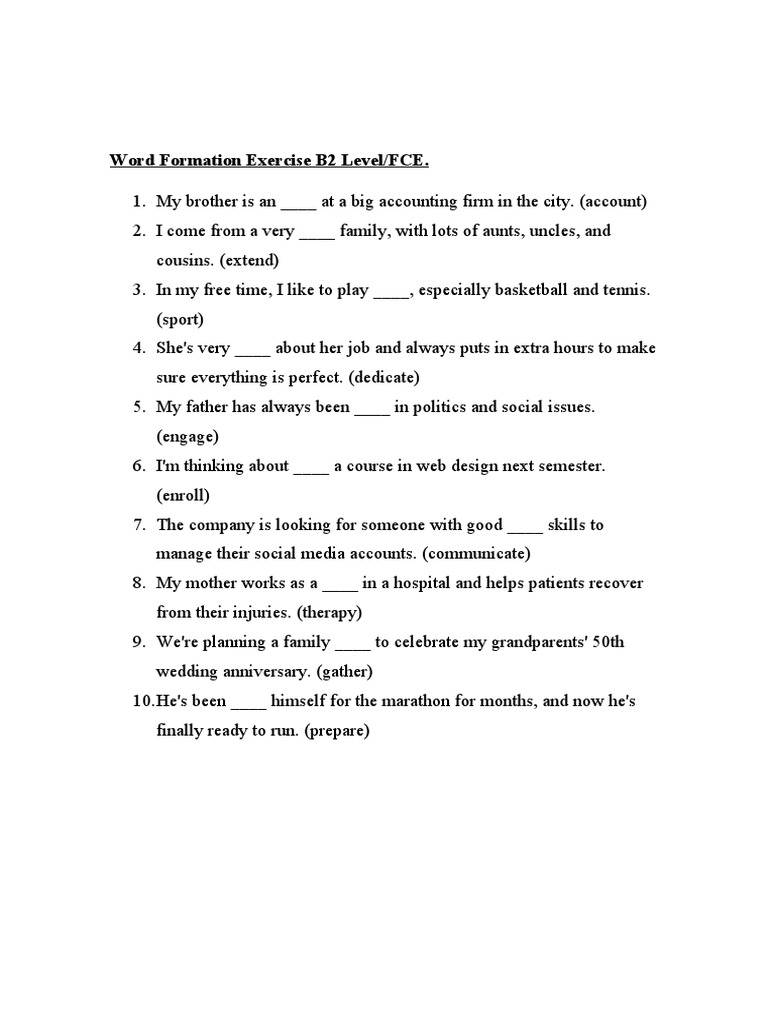 Word Formation Exercise B2 Level | PDF