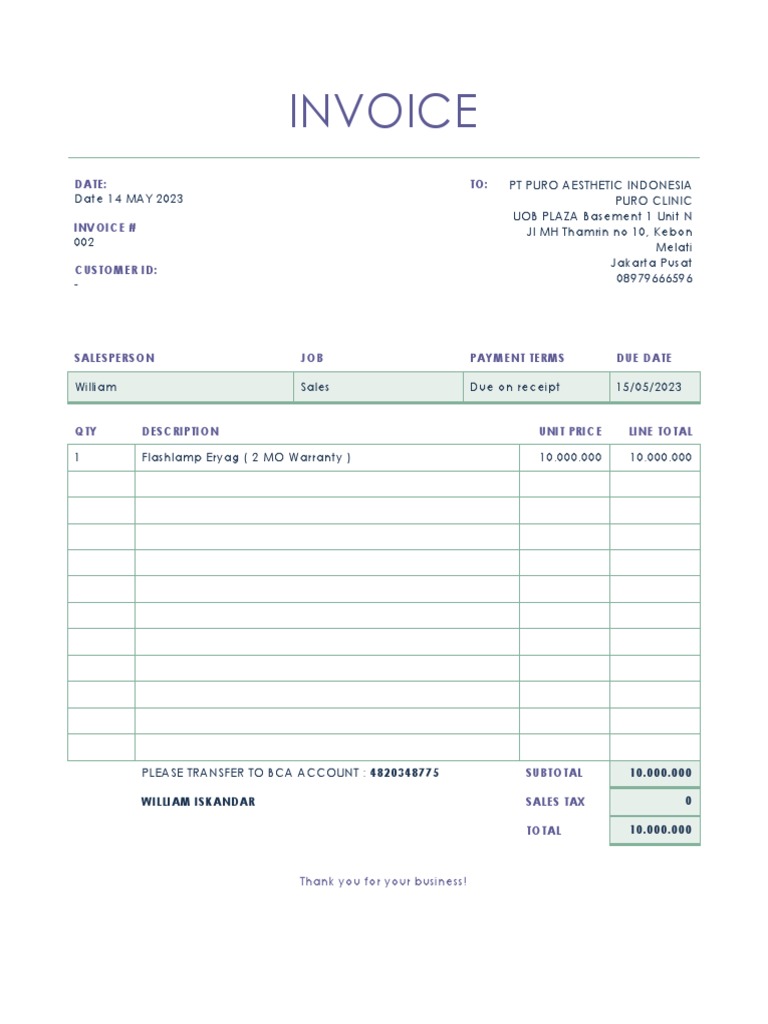 Invoice PPP - Uob | PDF