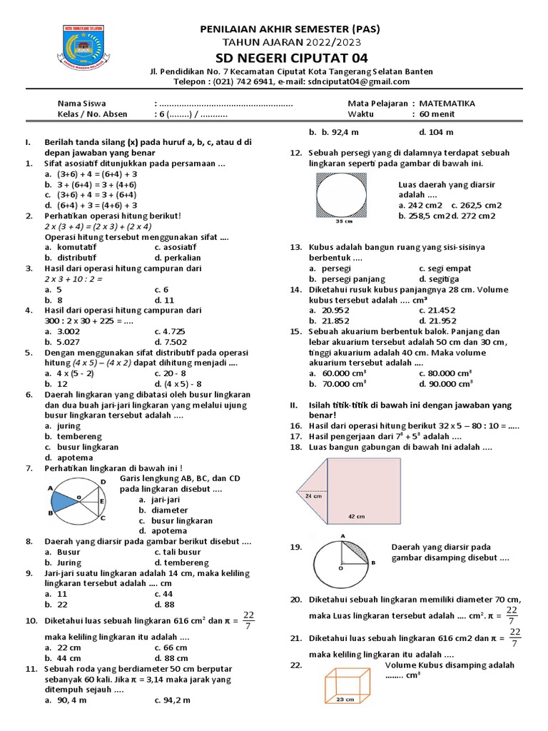 Soal Pas 1 MTK 2022 | PDF