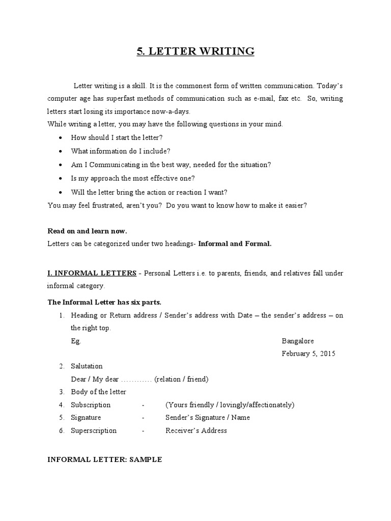 LESSON 5. Letter Writing | PDF | Paragraph | Human Communication