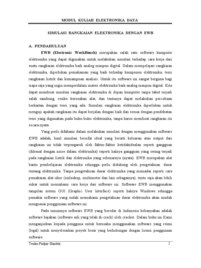 Modul Simulasi Rangkaian Elektronika Analog Dan Digital Dengan Ewb | PDF