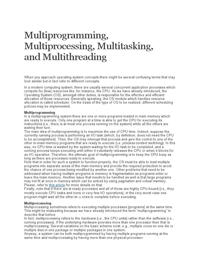 Multiprogramming | PDF | Process (Computing) | Thread (Computing)