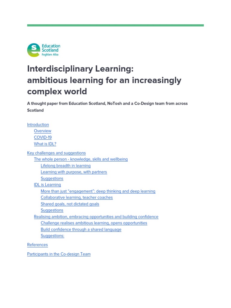 Interdisciplinary Learning Thought Paper | PDF | Learning | Curriculum