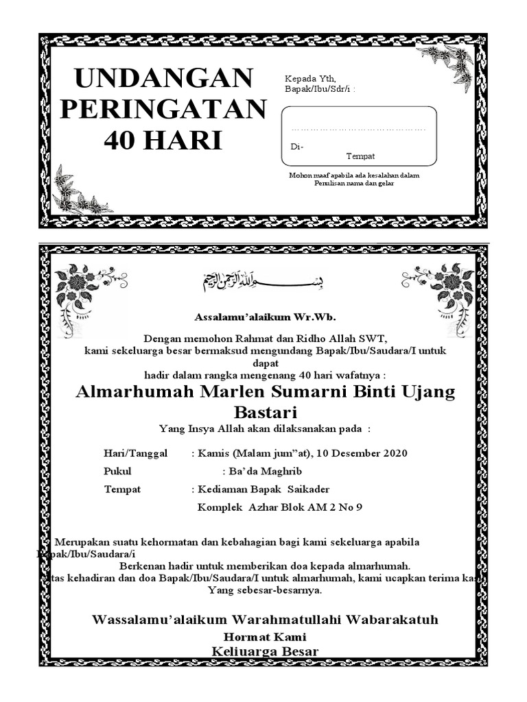 Undangan 40 Hari | PDF