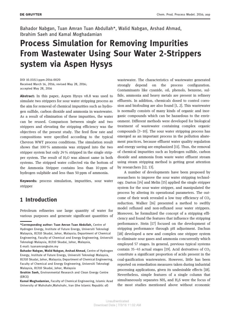 Sour Water Stripping - Hysys Simulation | PDF | Ammonia | Water