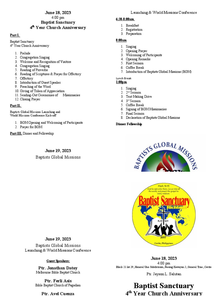Baptist Sanctuary 4th Year Anniversary Program | PDF | Sermon ...