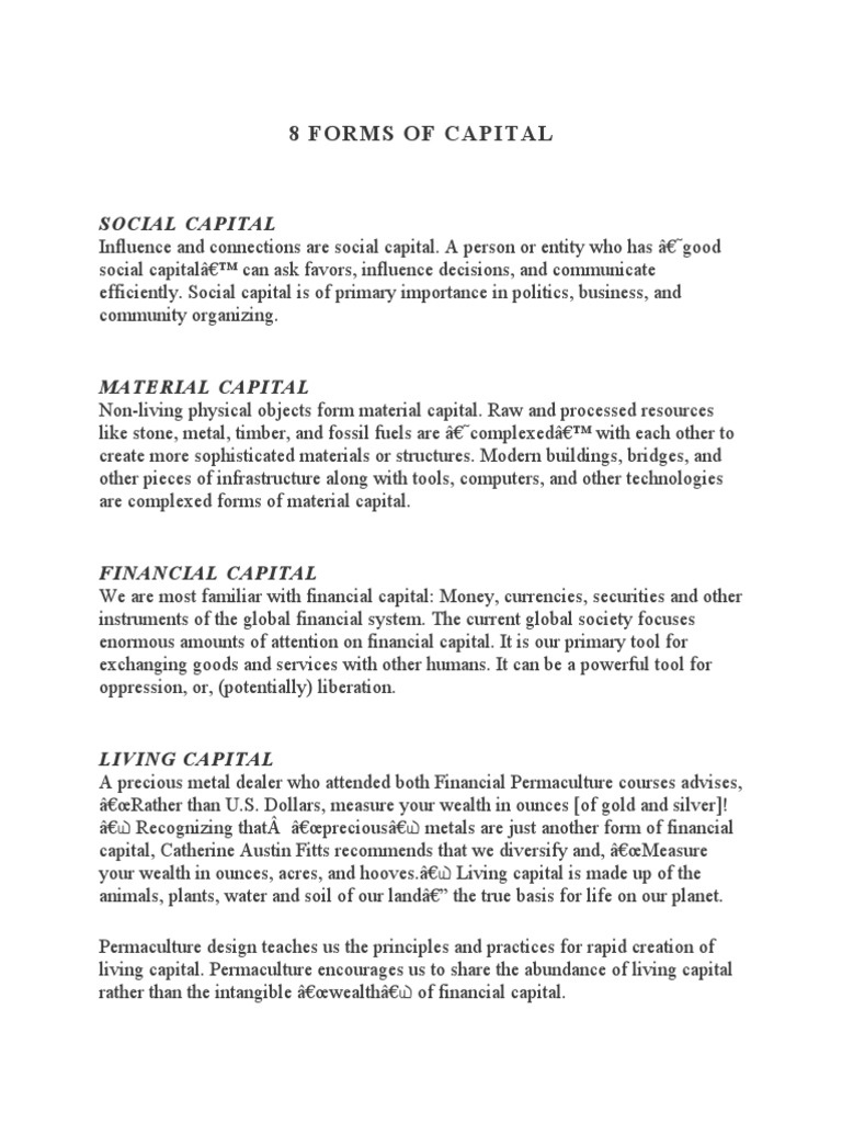8 Forms of Capital Hand Out | PDF | Capital (Economics) | Wealth