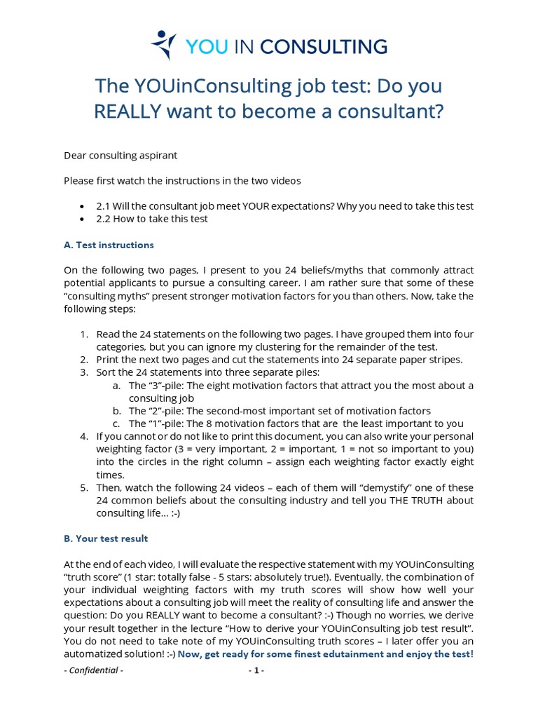 YOUinConsulting Job Test - Start Here PDF | PDF | Consultant | Behavior ...
