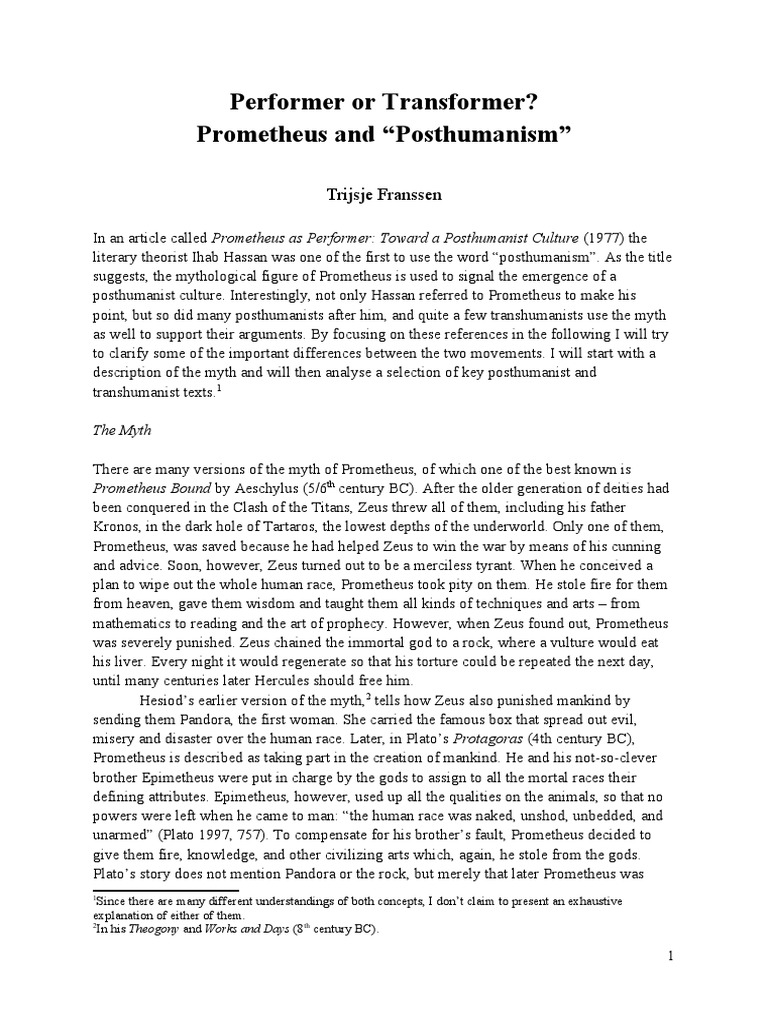 Performer or Transformer Prometheus and | PDF | Transhumanism | Prometheus