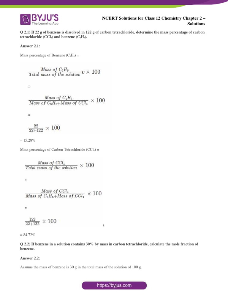 NCERT Solutions For Class 12 Chemistry Chapter 2 Solutions | PDF | Mole (Unit) | Solubility