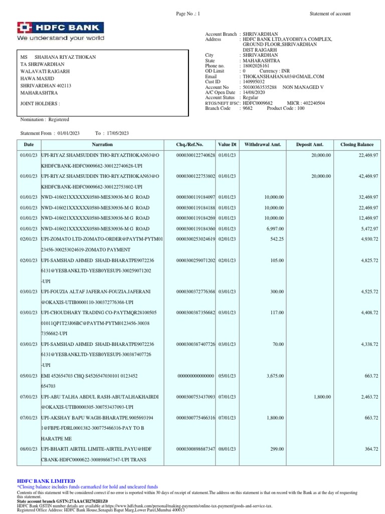 Date Narration Chq./Ref - No. Value DT Withdrawal Amt. Deposit Amt ...