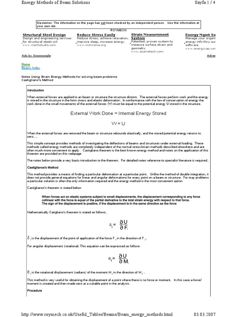 Beam Energy Method | PDF | Beam (Structure) | Deformation (Engineering)