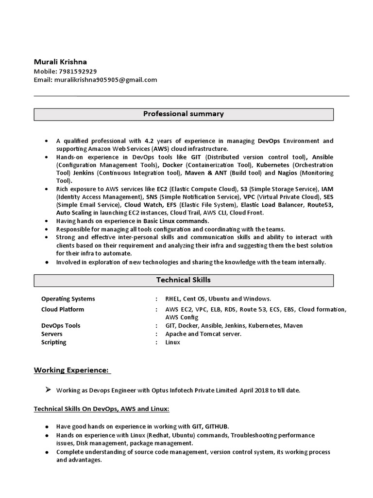 Murali - Resume. | PDF | Cloud Computing | Amazon Web Services