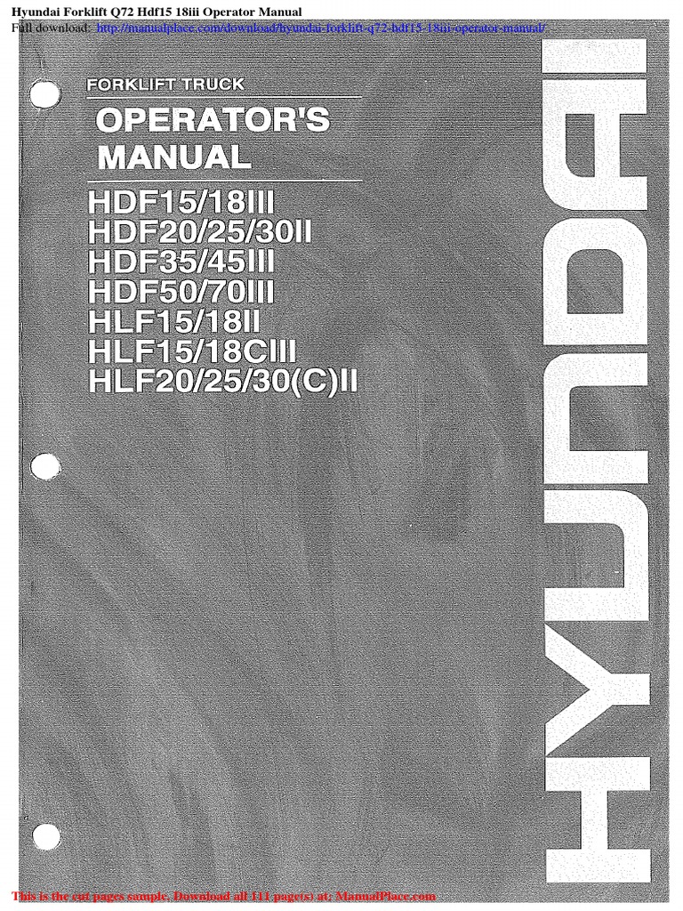 Hyundai Forklift q72 Hdf15 18iii Operator Manual | PDF