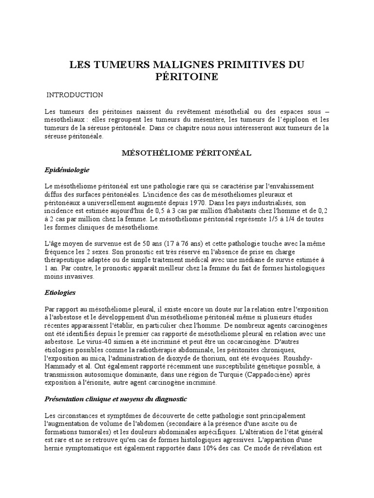 Tumeurs Malignes du Péritoine | PDF | Médecine | Épidémiologie