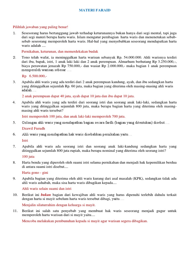 Materi Faraid (Usp-Ag - Iii) | PDF