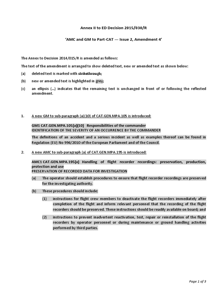 Annex II To ED Decision 2015-030-R (Part-CAT) | PDF | Flight Recorder ...