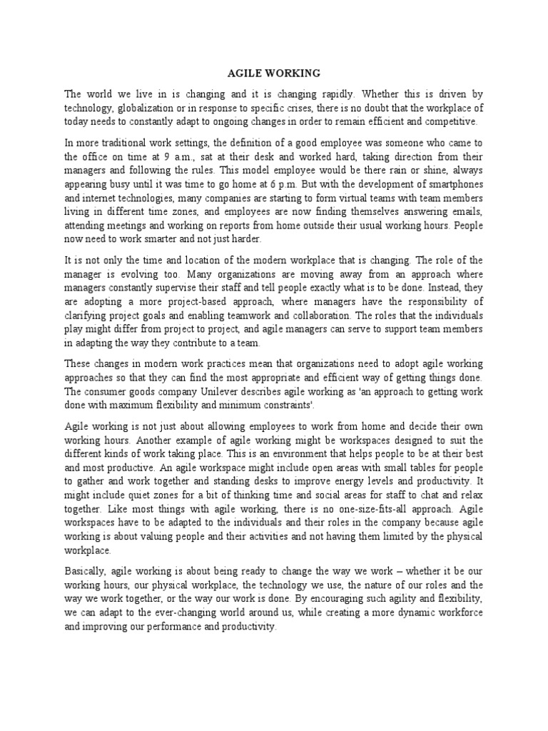 Agile Working Pdf Agile Software Development Employment