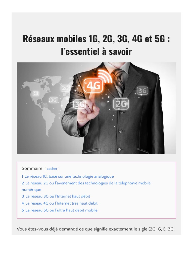 Réseaux Mobiles 1G, 2G, 3G, 4G Et 5G - L'essentiel À Savoir | PDF | 4G | GSM