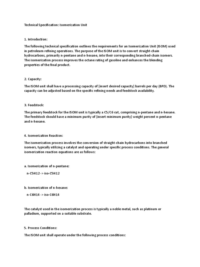 Isom Unit Spec | PDF | Process Control | Valve