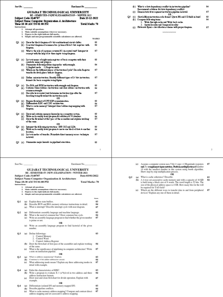Gtu 4th It Question Paper | PDF | Group (Mathematics) | Cpu Cache