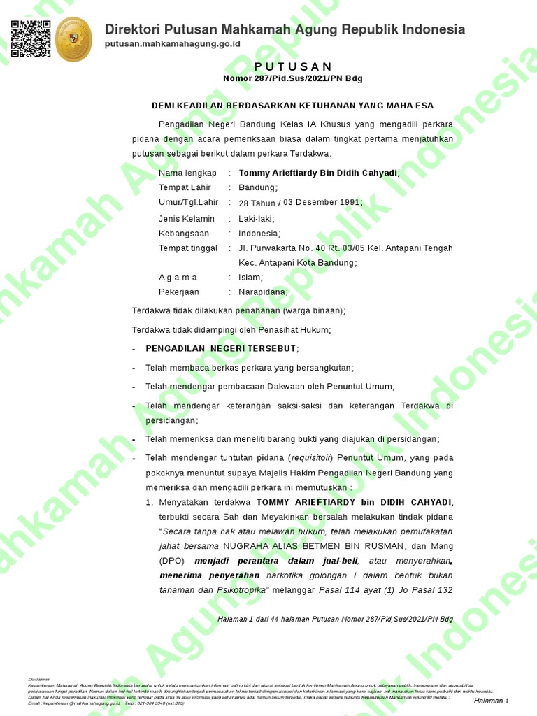 Putusan 287 Pid - Sus 2021 PN BDG 20230503152039 | PDF